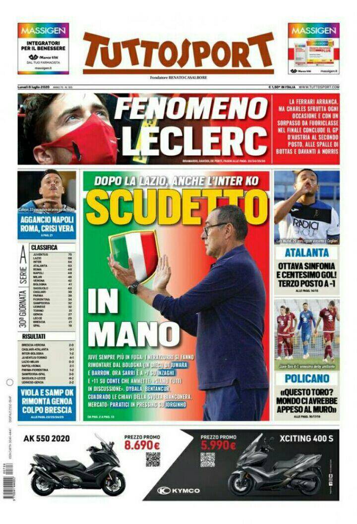 Tuttosport, prima pagina di oggi: lunedì 6 luglio 2020