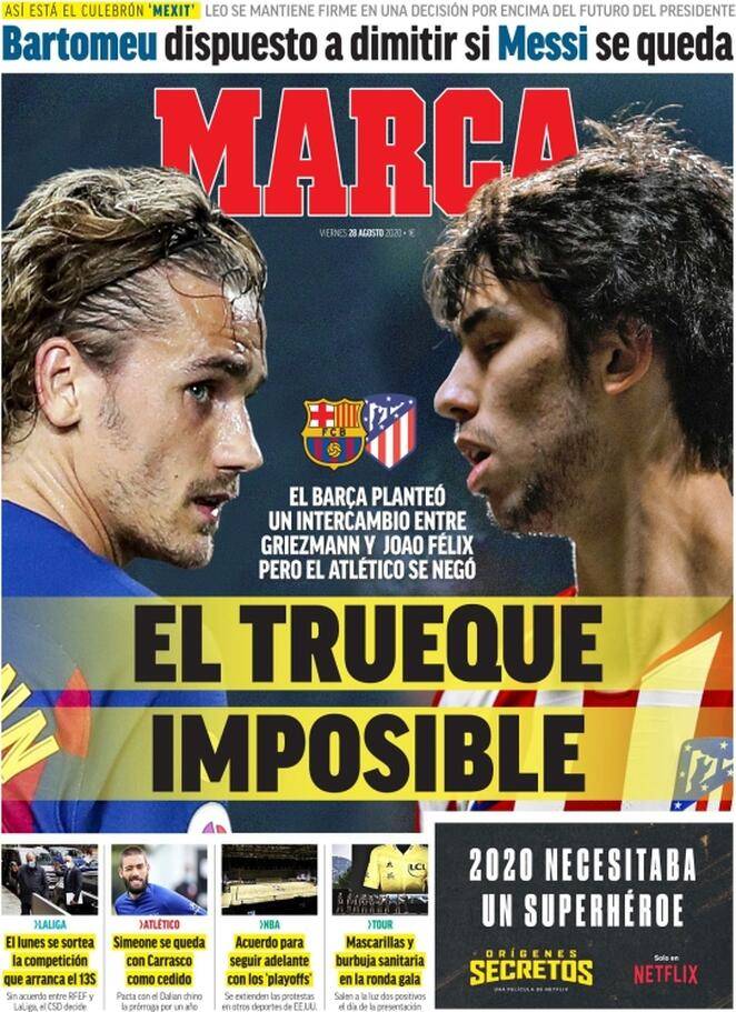 Marca, prima pagina 28 agosto 2020