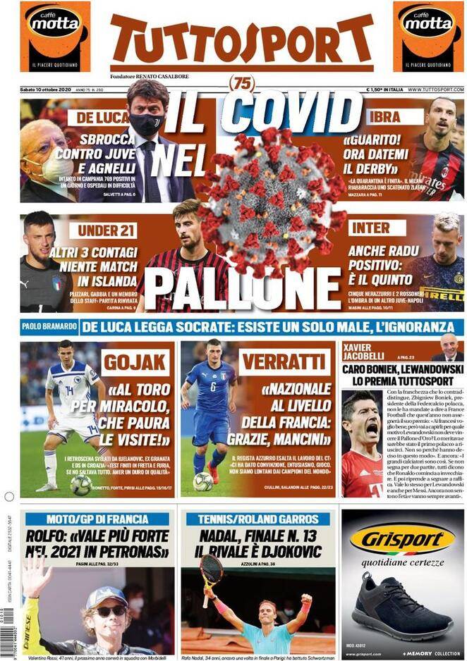 Tuttosport, prima pagina 10 ottobre 2020