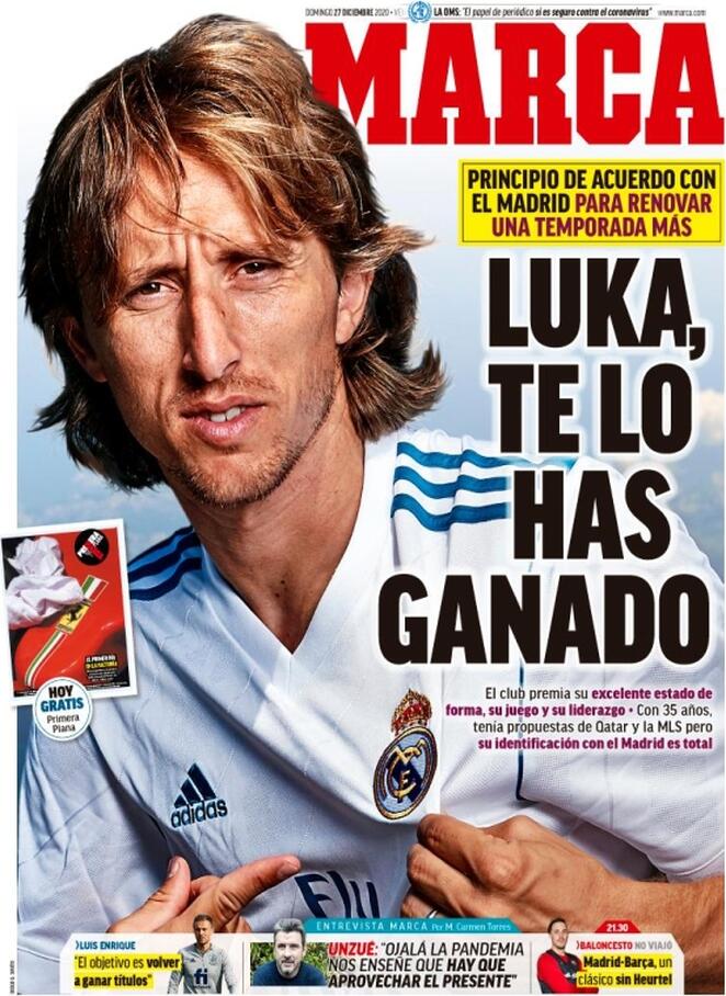 Marca, prima pagina 27 dicembre 2020