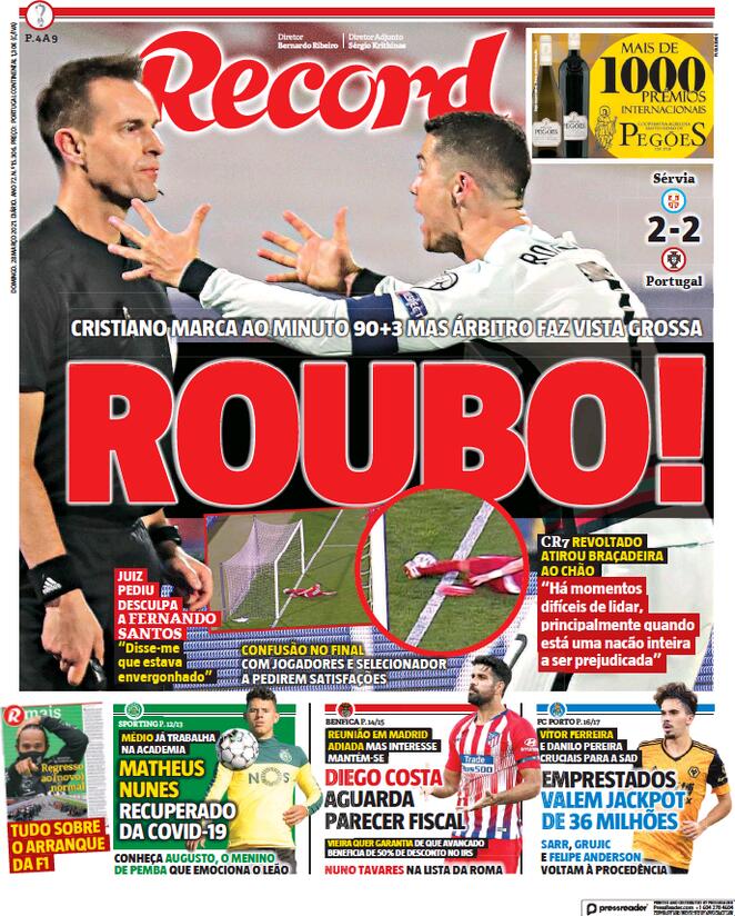 Record, prima pagina 28 marzo 2021