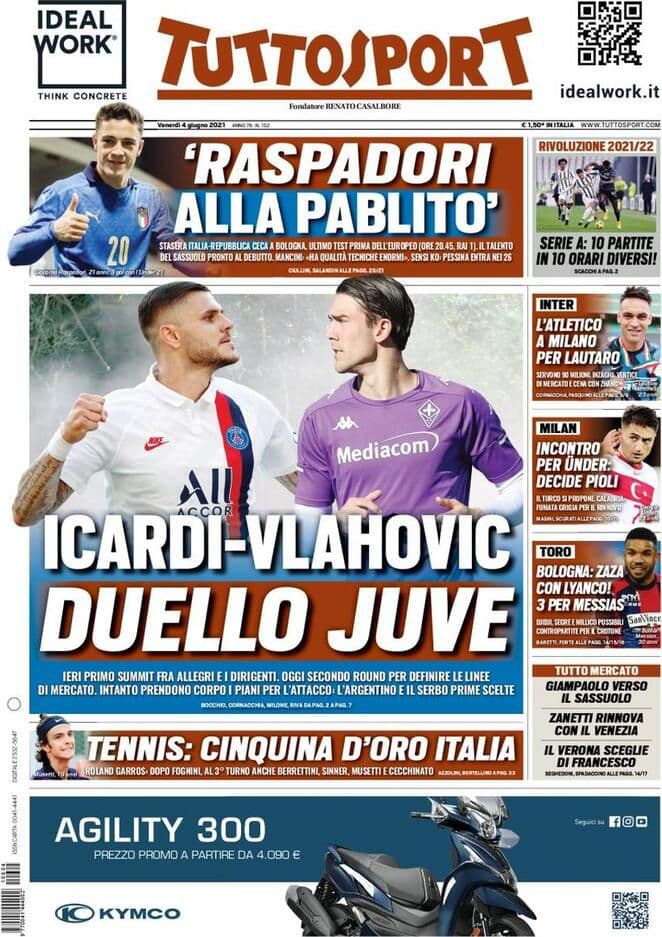 TuttoSport, prima pagina oggi: venerdì 4 giugno 2021