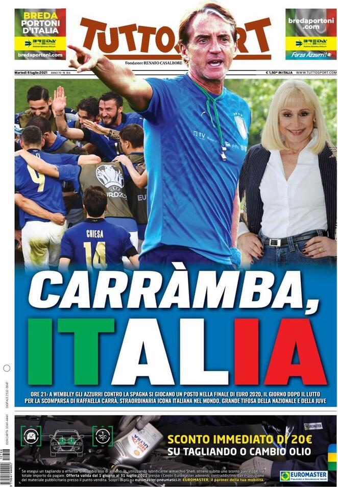 TuttoSport, la prima pagina di oggi 6 luglio 2021