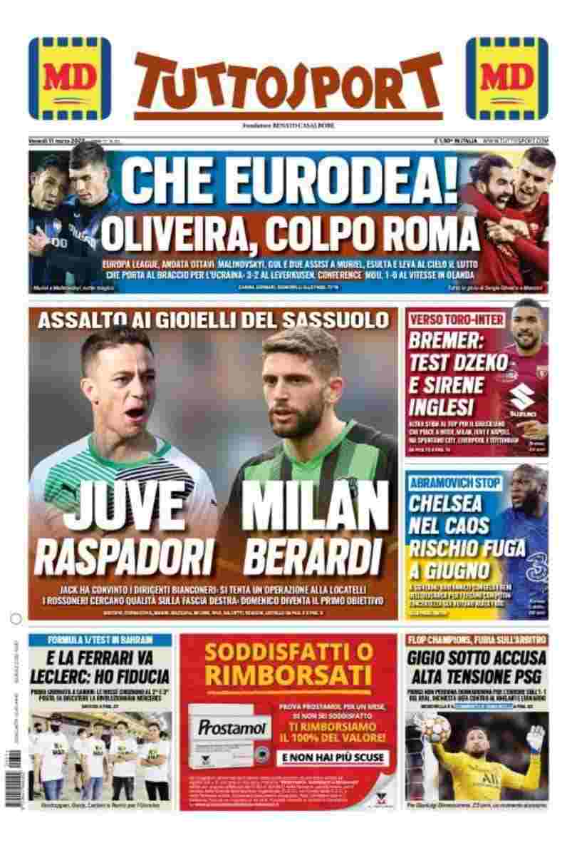 TuttoSport, prima pagina di oggi: venerdì 11 marzo 2022